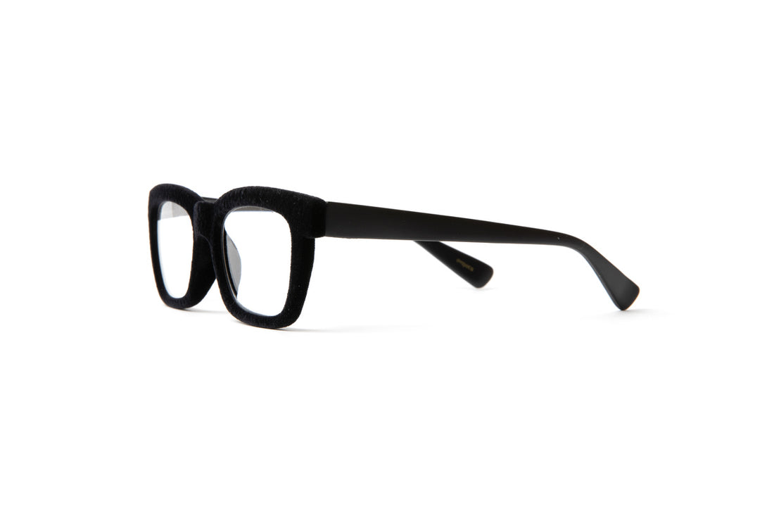 Black Velvet Reading Glasses | Matte Black Finish Temples | Eyejets Eyewear
